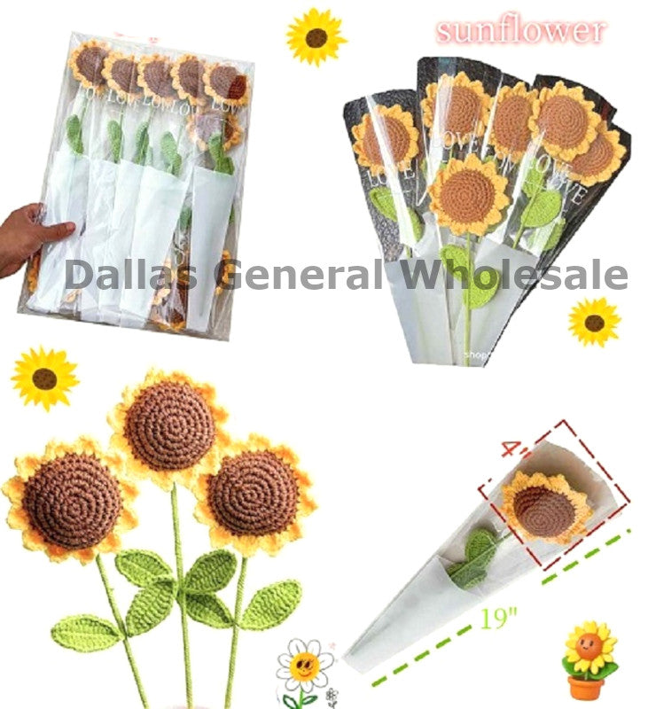 Handmade Crochet Sunflower Bouquet with Green Stem Wholesale