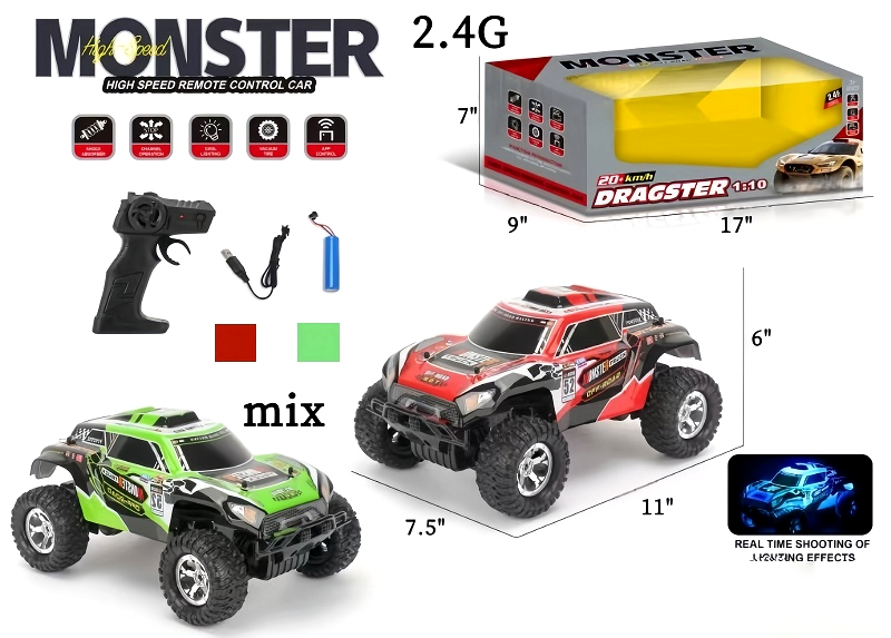 Wholesale Monster High Speed Remote Control Car 2.4G RC Dragster Vehicle
