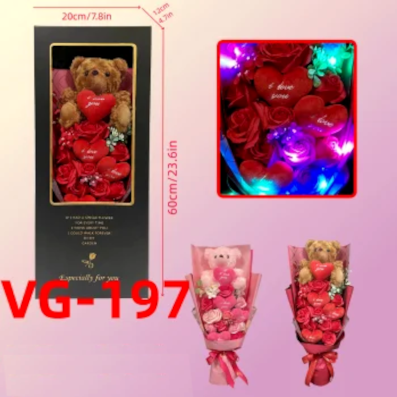 Valentines Rose & Teddy Bear Gift Box with LED Light Wholesale
